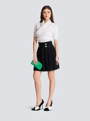 Balmain High-waist Pleated Skater Skirt With Horn-shaped Button Detail