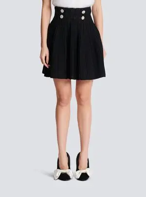 Balmain High-waist Pleated Skater Skirt With Horn-shaped Button Detail
