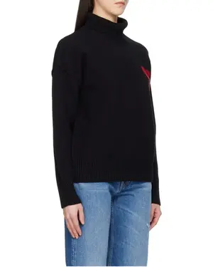 Ami Logo Turtle-neck Sweater - Black