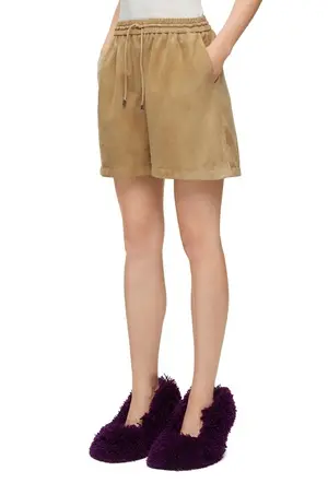 Loewe Drawstring Leather Shorts - Nude
