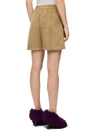 Loewe Drawstring Leather Shorts - Nude