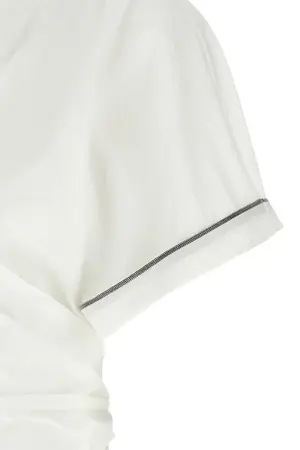 Brunello Cucinelli Kimono-style Poplin Top With Shiny Trim - White