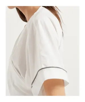 Brunello Cucinelli Kimono-style Poplin Top With Shiny Trim - White