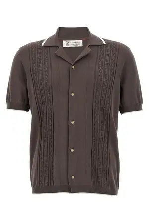 Brunello Cucinelli Short-sleeved Knitted Polo Shirt - Coffee