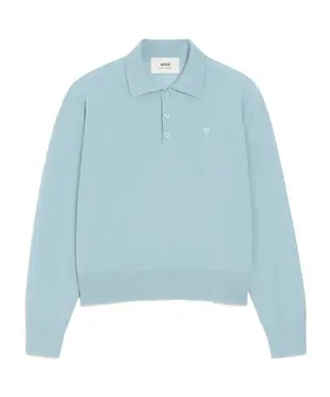Ami Logo Embroidered Knitted Polo Shirt