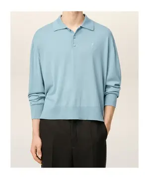 Ami Logo Embroidered Knitted Polo Shirt