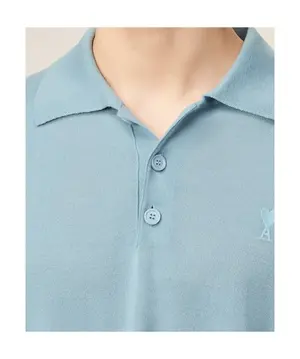 Ami Logo Embroidered Knitted Polo Shirt