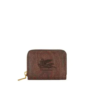 Etro Paisley Print Logo Embroidered Coin Holder - Brown