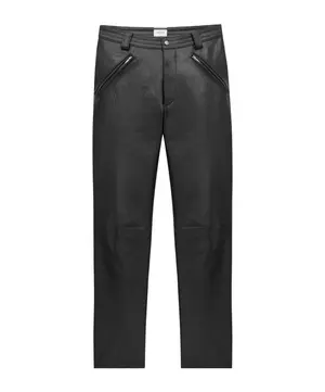 Saint Laurent Belted Grained Leather Trousers
