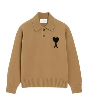 AMI Paris De Coeur Logo Intarsia Knit Jumper - Camel/black