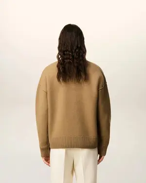 AMI Paris De Coeur Logo Intarsia Knit Jumper - Camel/black