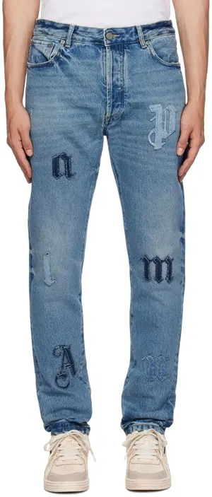 Palm Angels Logo Patch Straight-leg Jeans - Gray