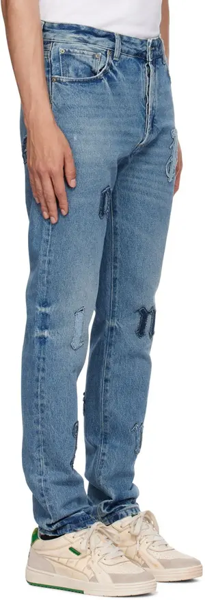 Palm Angels Logo Patch Straight-leg Jeans - Gray