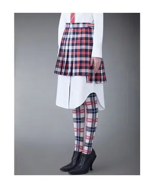 Thom Browne Checkered Pleated Mini Skirt With Striped Accents