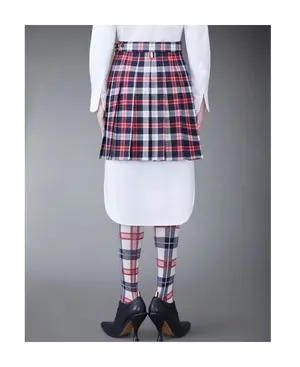 Thom Browne Checkered Pleated Mini Skirt With Striped Accents