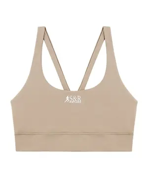 SPORTY  RICH Sporty Rich Logo Detailed Sleeveless Sports Bra - Beige