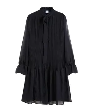 Aspesi Georgette Crepe Short Dress With Pleats And Tie Neck - Black