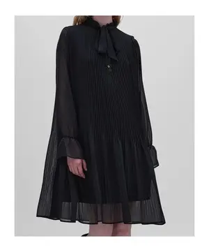 Aspesi Georgette Crepe Short Dress With Pleats And Tie Neck - Black
