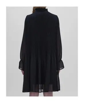Aspesi Georgette Crepe Short Dress With Pleats And Tie Neck - Black