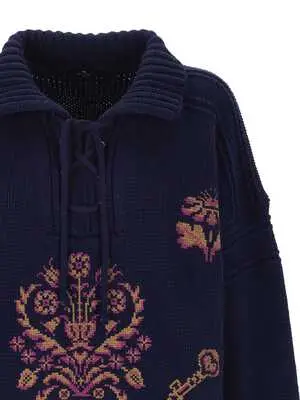 Etro Drawstring High-neck Jumper With Graphic Print - Black