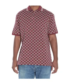 Gucci Gg Jacquard Short-sleeved Polo Shirt - Red