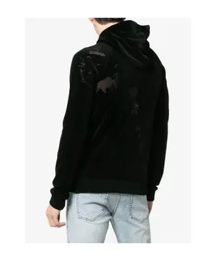 Saint Laurent Distressed Velvet Drawstring Hoodie