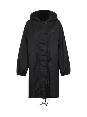 Prada Triangle Logo Hooded Coat - Black