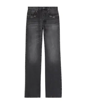 Gucci Cotton Denim Pants With Horsebit Detail - Dark Grey