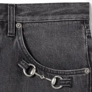 Gucci Cotton Denim Pants With Horsebit Detail