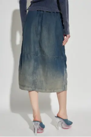 DIESEL® Multi-pocket Denim Midi Skirt