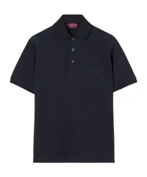 Gucci Embroidery Piquet Polo Shirt - Dark Blue