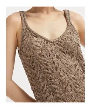 Brunello Cucinelli Sleeveless Lace-patterned Maxi Dress - Light Brown