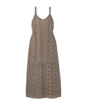 Brunello Cucinelli Brunello Cucinelli Sleeveless Lace-Patterned Maxi Dress Light Brown
