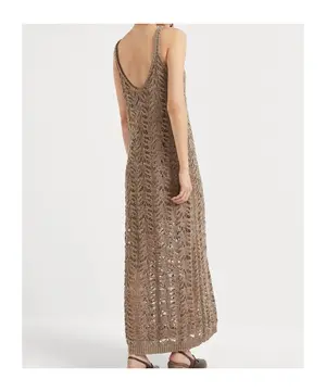 Brunello Cucinelli Sleeveless Lace-patterned Maxi Dress - Light Brown