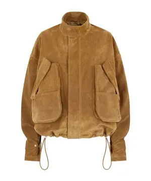 Attico Stand-up Collar Suede Jacket - Sand
