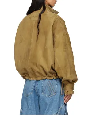 Attico Stand-up Collar Suede Jacket - Sand