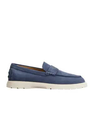 TOD'S Leather Loafers With Penny Bar And Embossed Rubber Pebbles - Blue