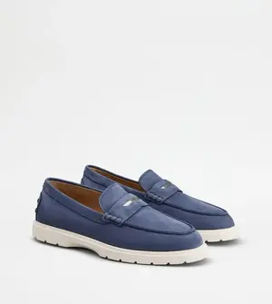 TOD'S Leather Loafers With Penny Bar And Embossed Rubber Pebbles - Blue