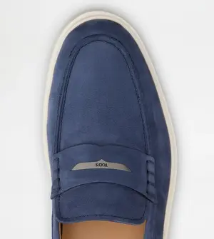 TOD'S Leather Loafers With Penny Bar And Embossed Rubber Pebbles - Blue