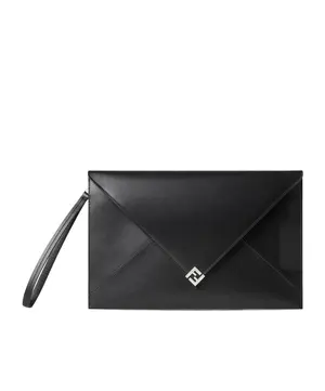 Fendi Ff Squared Flat Clutch Bag - Black