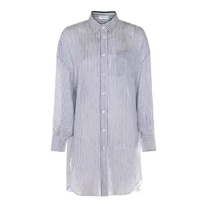 Brunello Cucinelli Monili-trim Striped Long Shirt