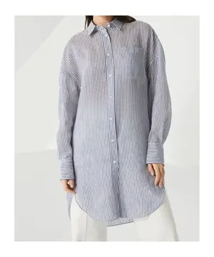 Brunello Cucinelli Monili-trim Striped Long Shirt