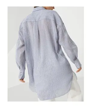 Brunello Cucinelli Monili-trim Striped Long Shirt