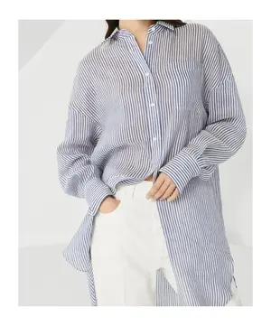 Brunello Cucinelli Monili-trim Striped Long Shirt