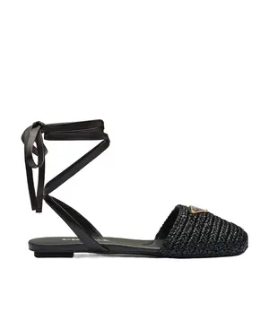 Prada Crochet Flat Sandals With Napa Leather Ankle Strap - Black