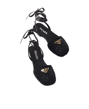 Prada Crochet Flat Sandals With Napa Leather Ankle Strap
