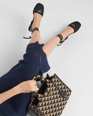 Prada Crochet Flat Sandals With Napa Leather Ankle Strap