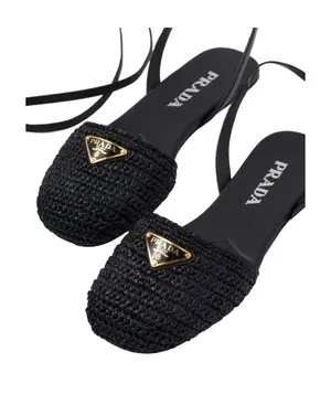 Prada Crochet Flat Sandals With Napa Leather Ankle Strap