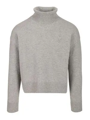 AMI Paris Ribbed Turtleneck Sweater - Gray