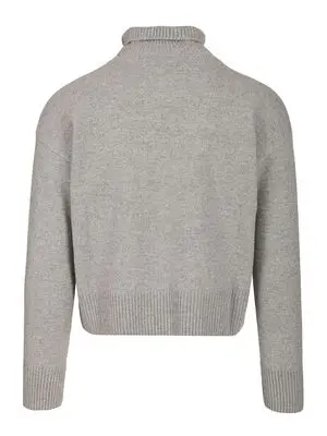 AMI Paris Ribbed Turtleneck Sweater - Gray